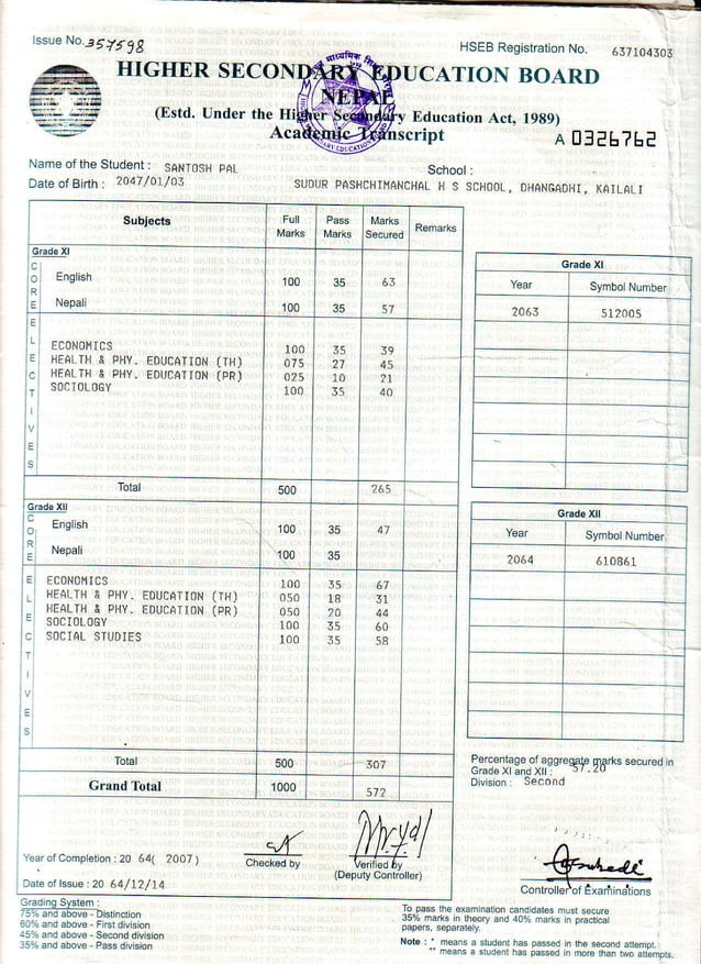 HSEB certificate.PDF | Secondary Education | Education
