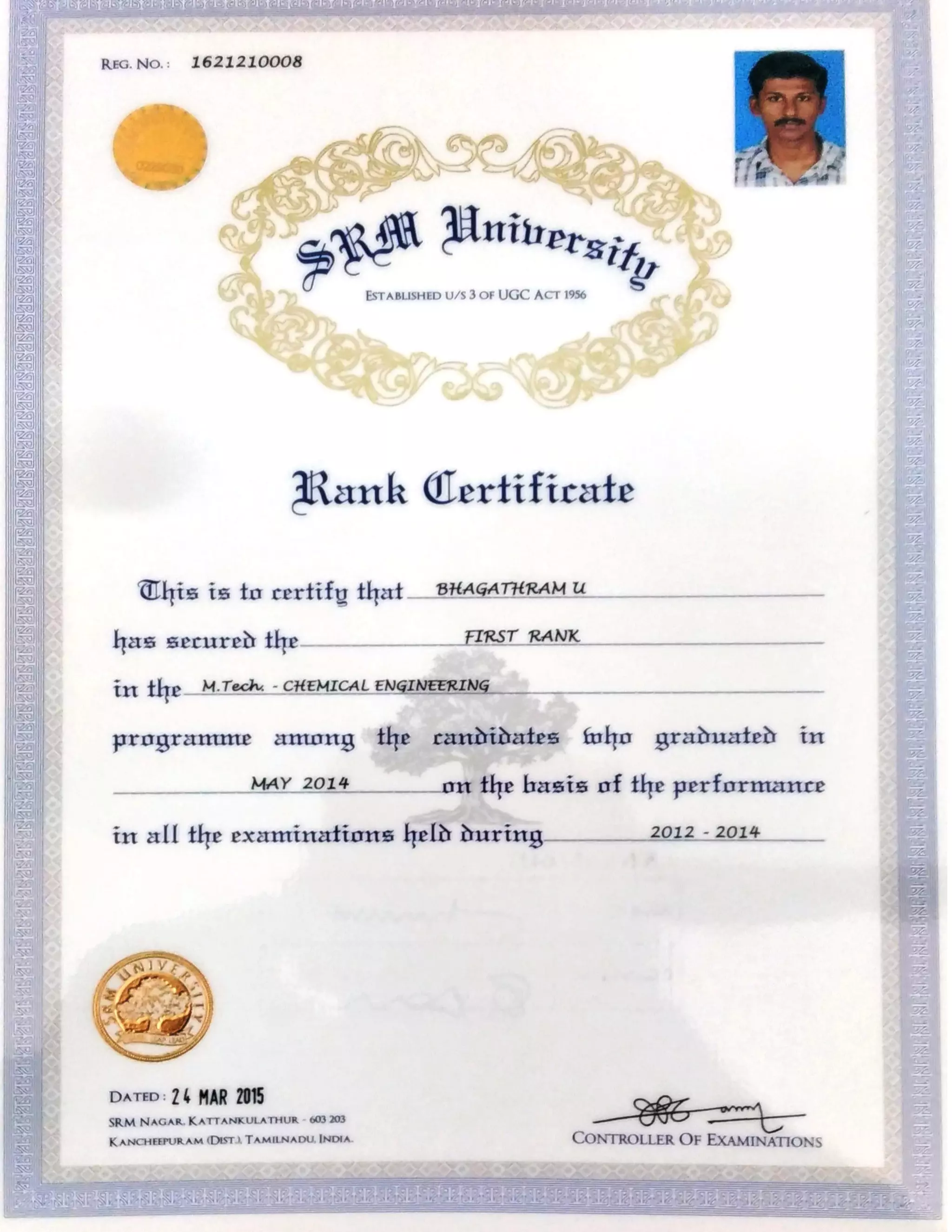 M Tech Rank Cerficate | PDF