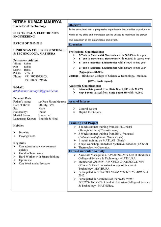 Nitish_resume | PDF | College Education | Education