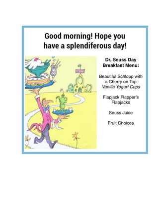 Dr. Seuss Menu SIgns | PDF | Desserts and Baking | Food & Drink