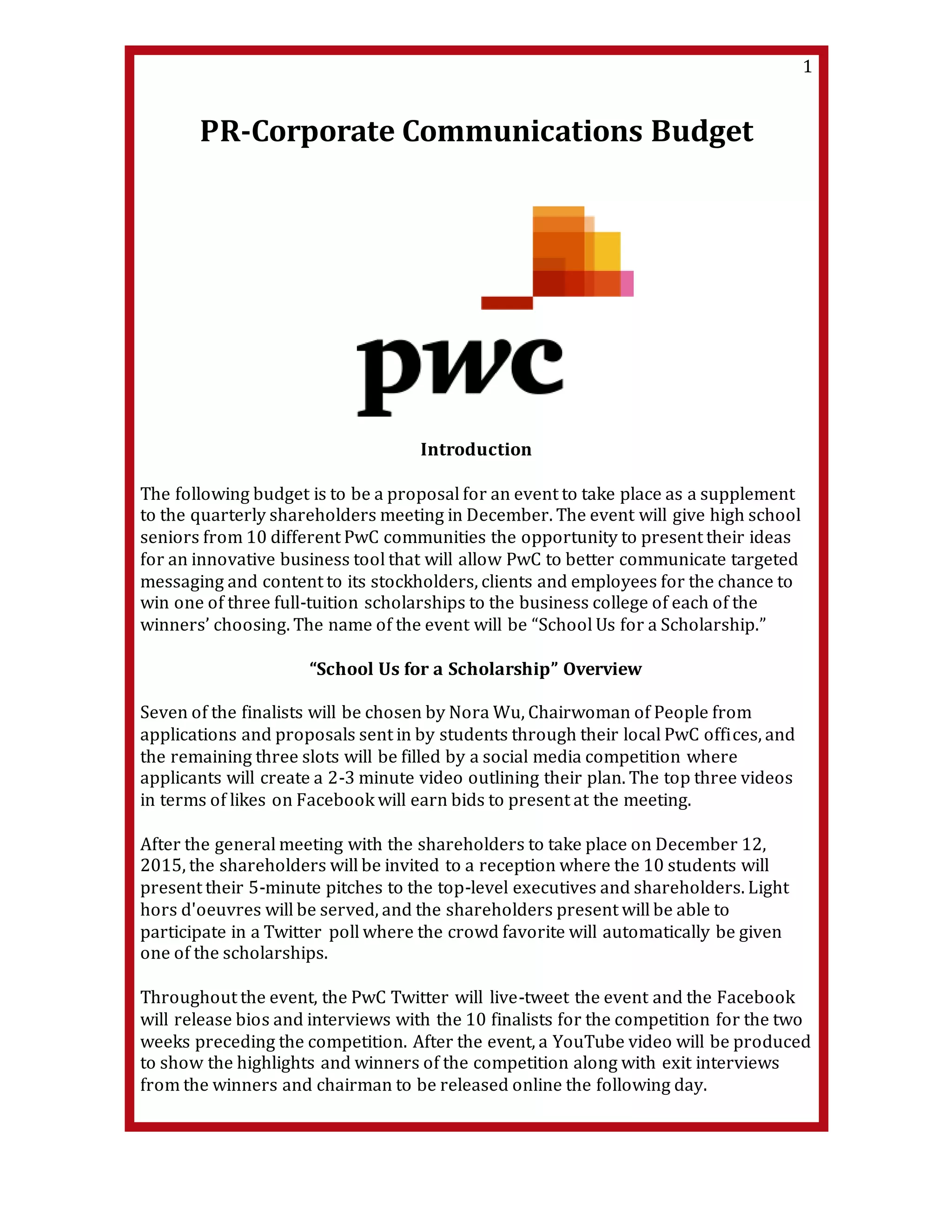 PWC Corporate Communications Budget | DOCX