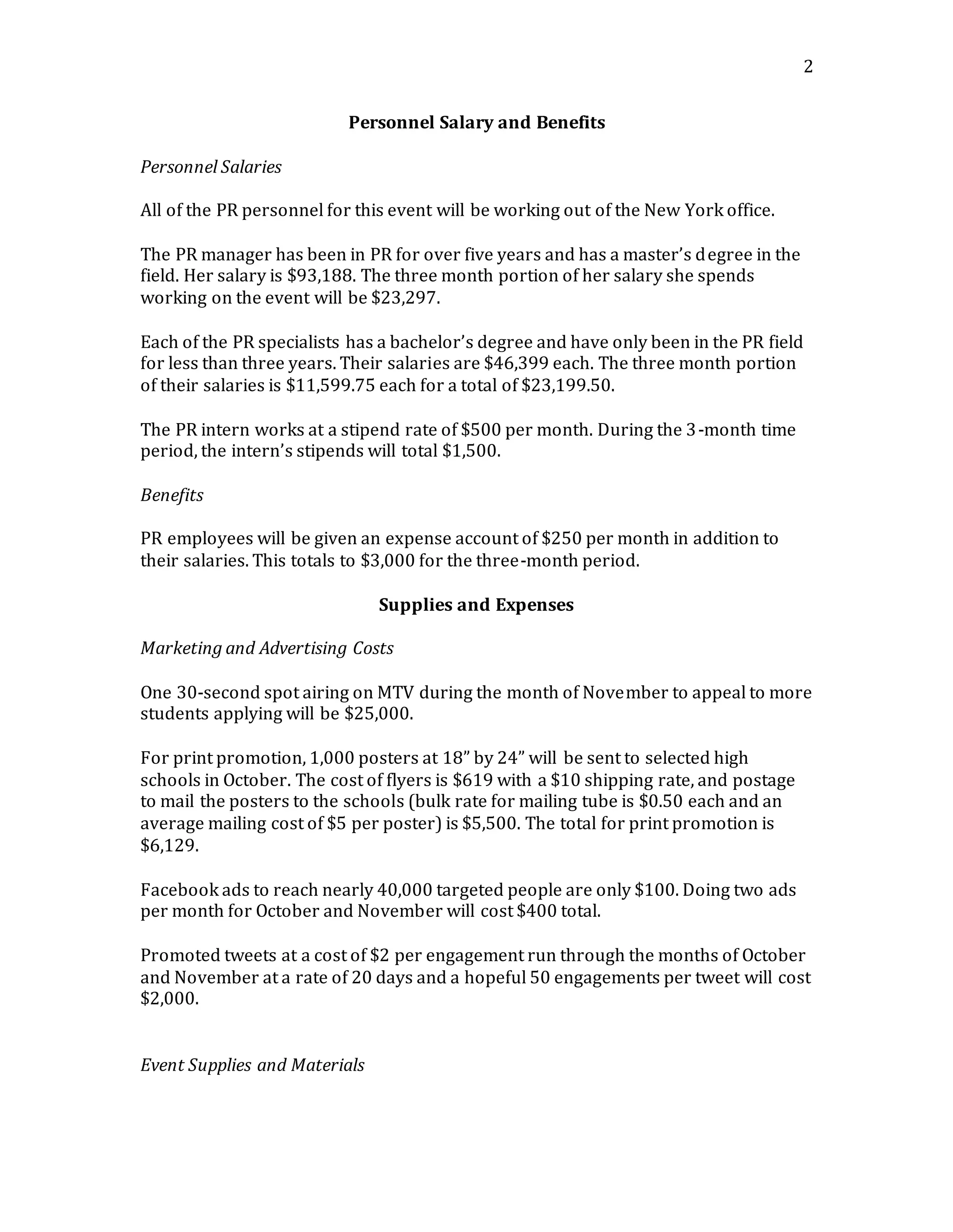 PWC Corporate Communications Budget | DOCX