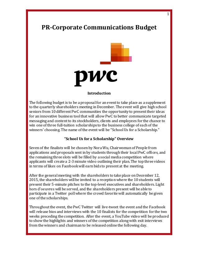 PWC Corporate Communications Budget pwc-corporate-communications-budget