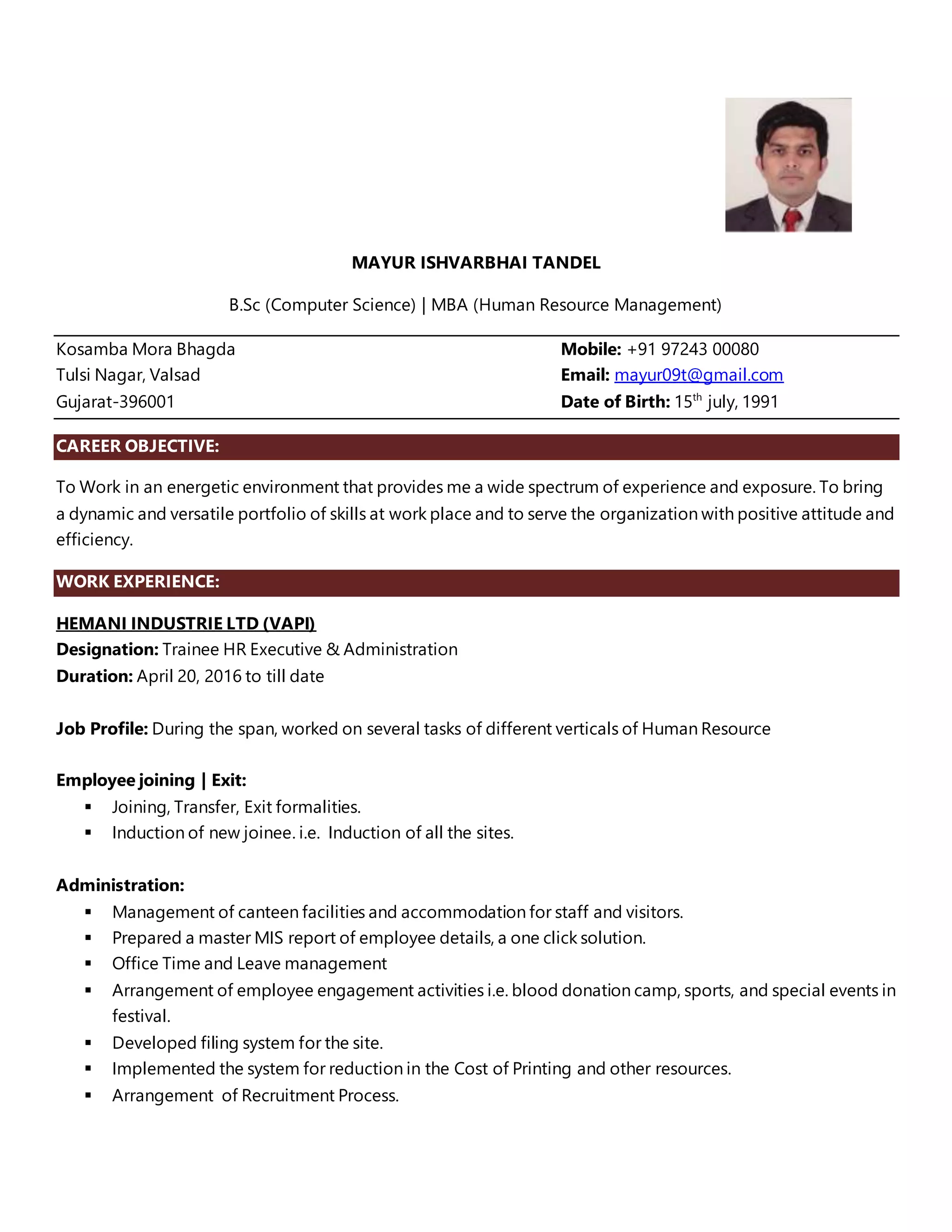 CV_Mayur | DOCX | Business Administration | Business