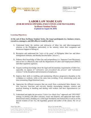 Labor Law Made Easy In-House Seminar Outline ver6 | PDF