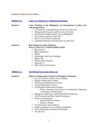 Labor Law Made Easy In-House Seminar Outline ver6 | PDF