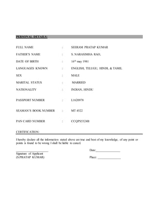 pratap CV | PDF