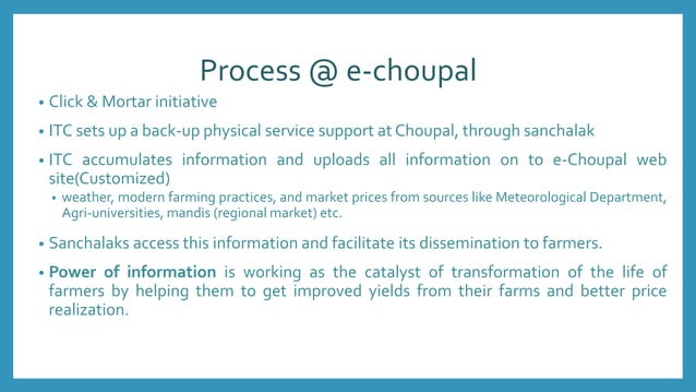 ITC E-Choupal | PPTX | Agriculture | Industries