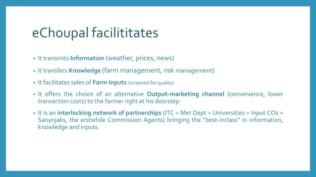 ITC E-Choupal | PPTX | Agriculture | Industries