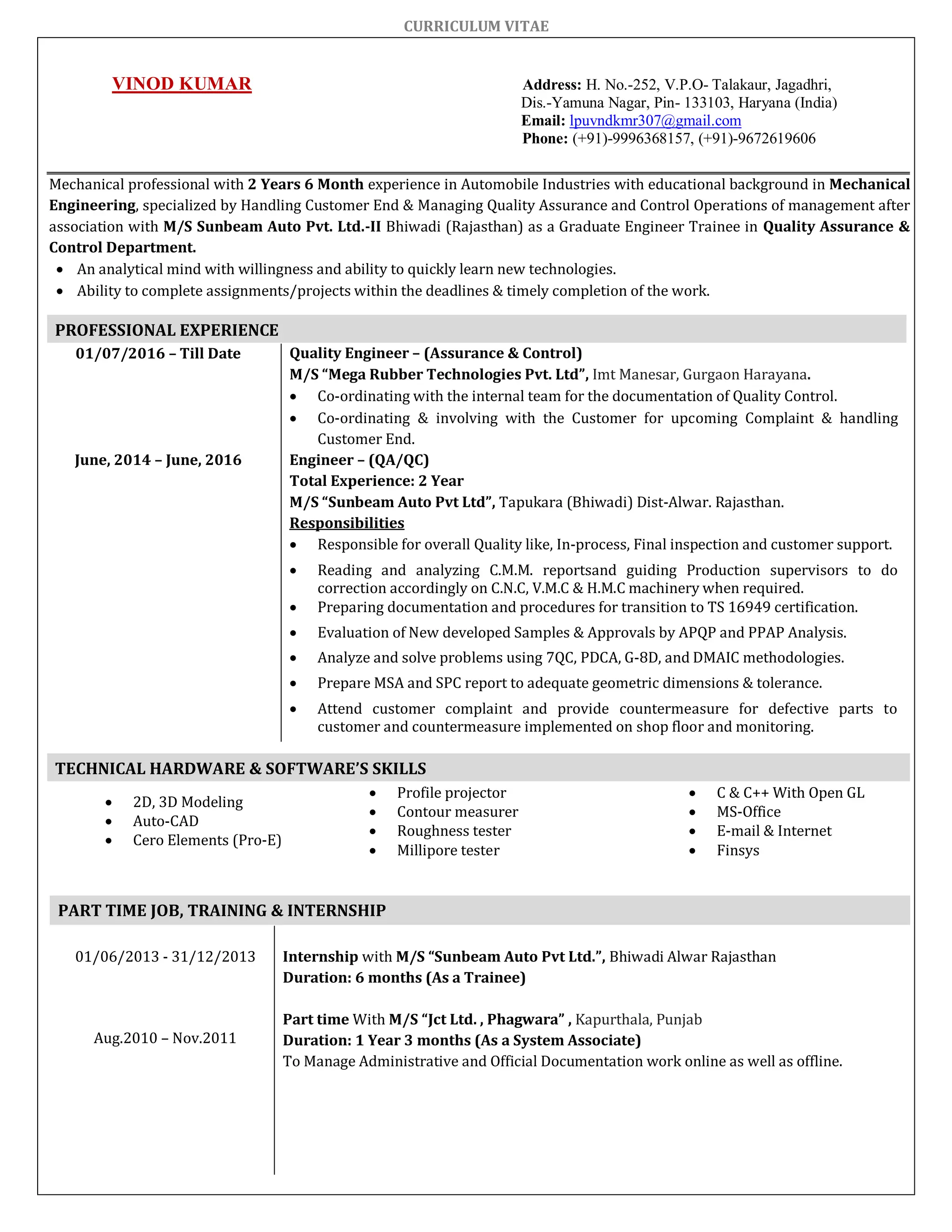 vinod. CV.. | PDF