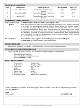 vinod. CV.. | PDF
