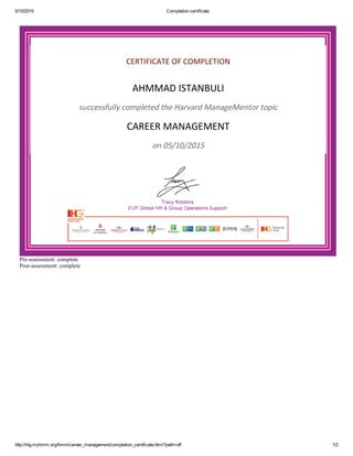 Completion certificate Career Management | PDF