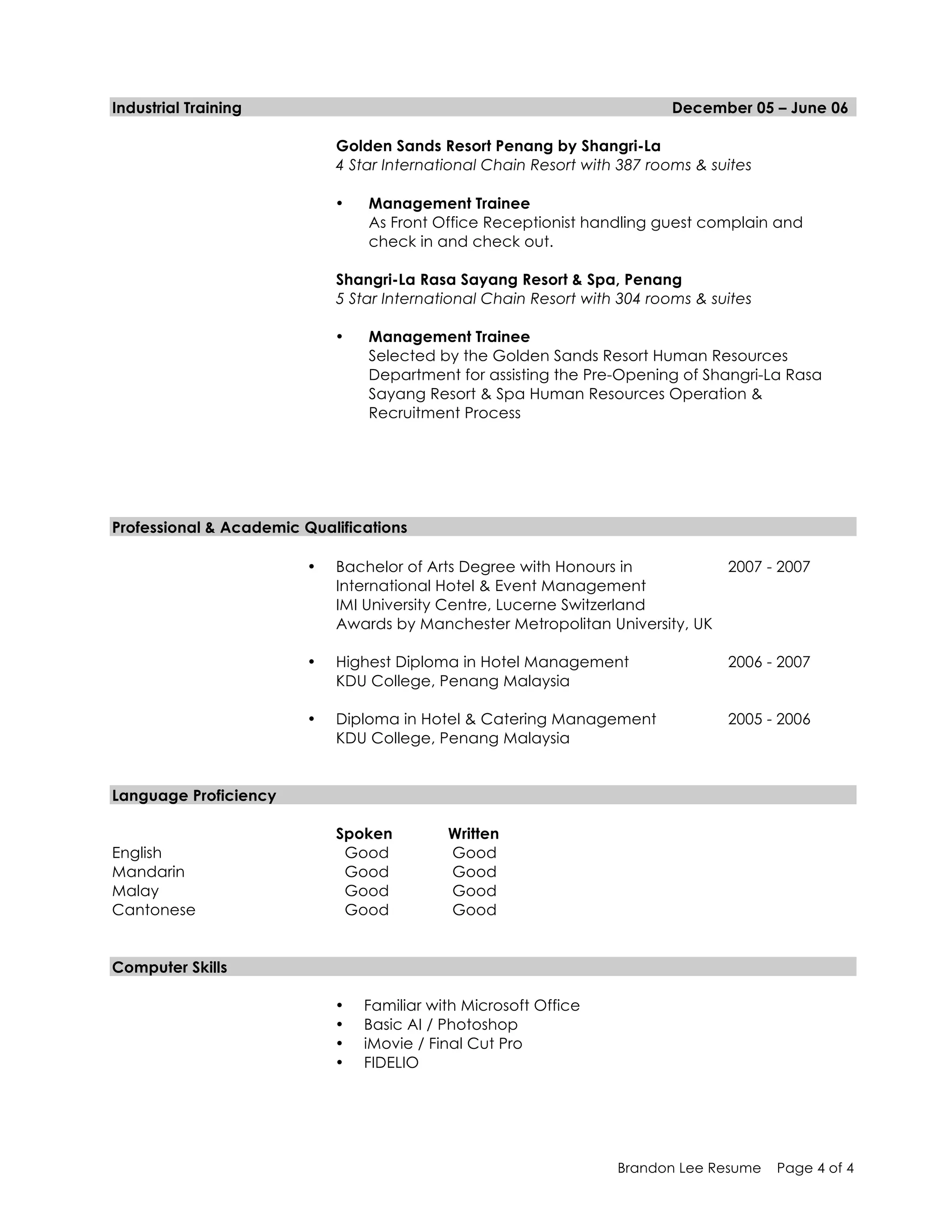 Brandon's Curriculum Vitae | PDF