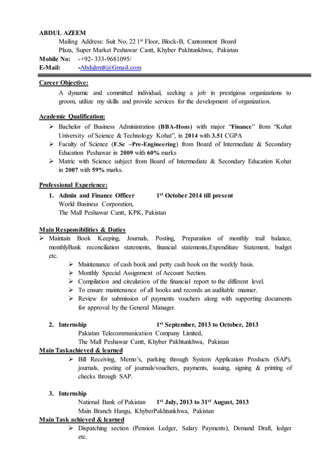 Abdul Azeem Curriculum Vitae WBC address | PDF