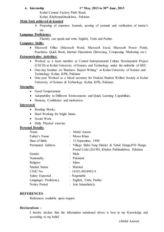 Abdul Azeem Curriculum Vitae WBC address | PDF