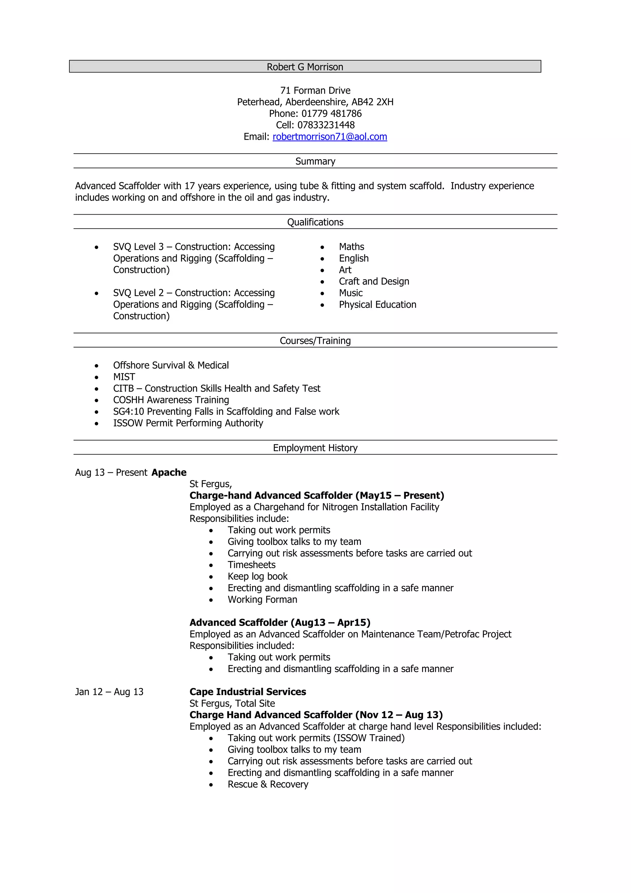 Robert G Morrison CV | PDF