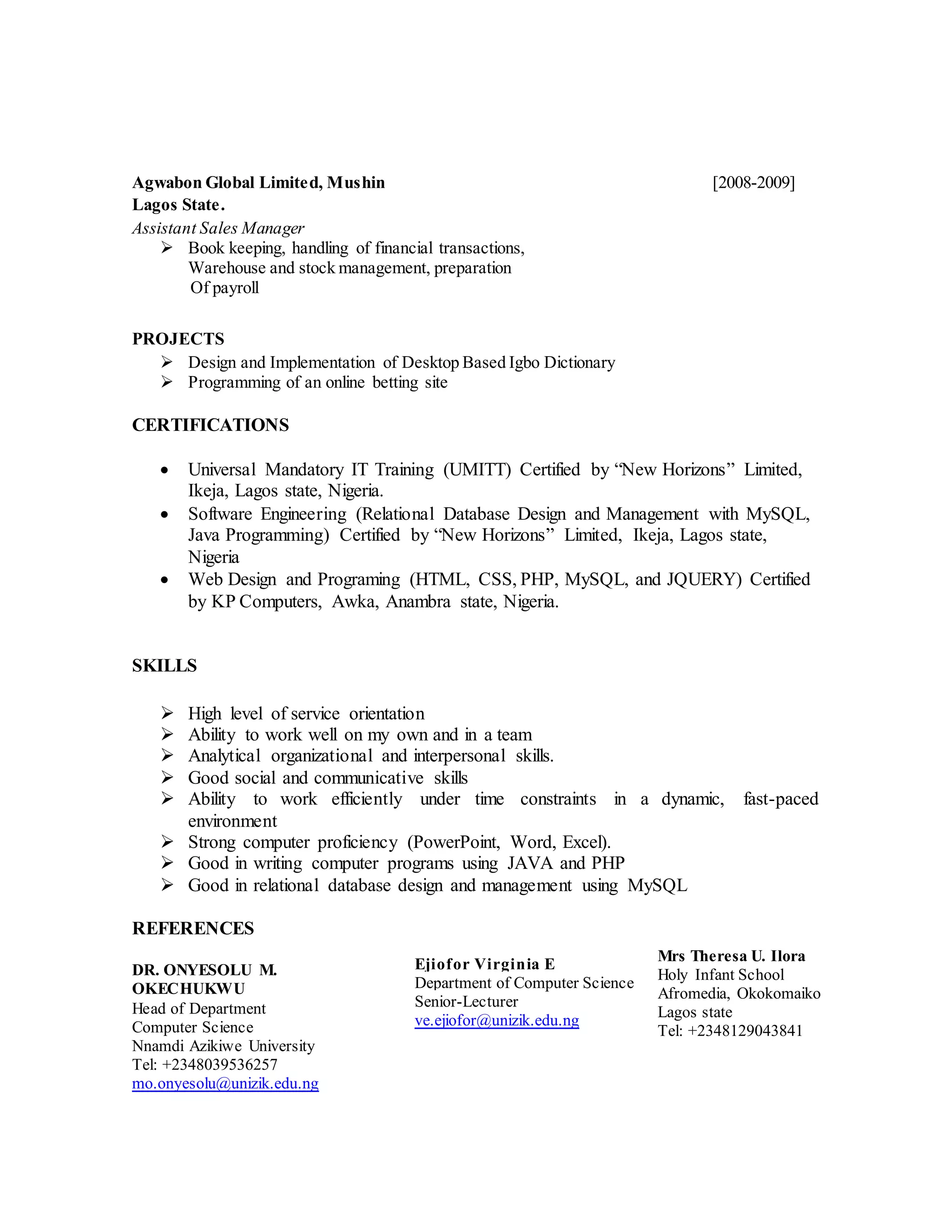Stanley Ekene Eze CV | DOCX
