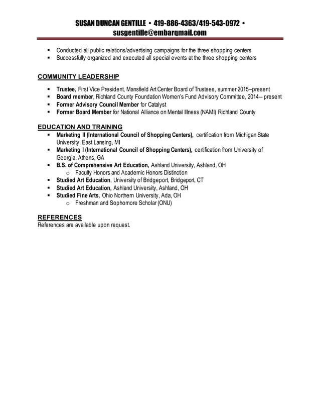 Susan Duncan Gentille Resume | PDF