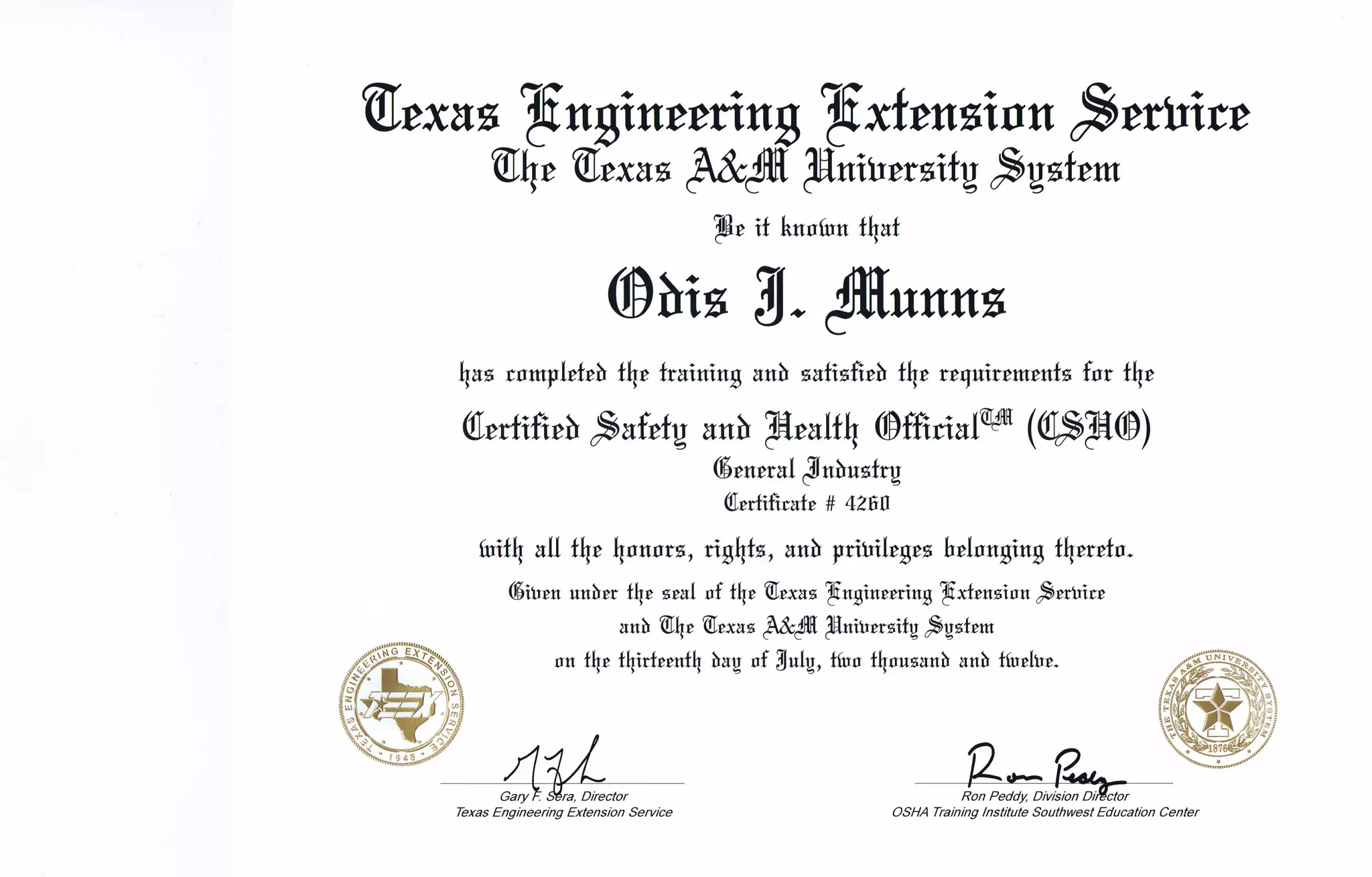 General Industry CSHO Certificate | PDF