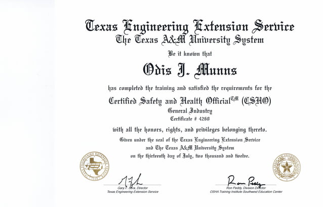 General Industry CSHO Certificate | PDF