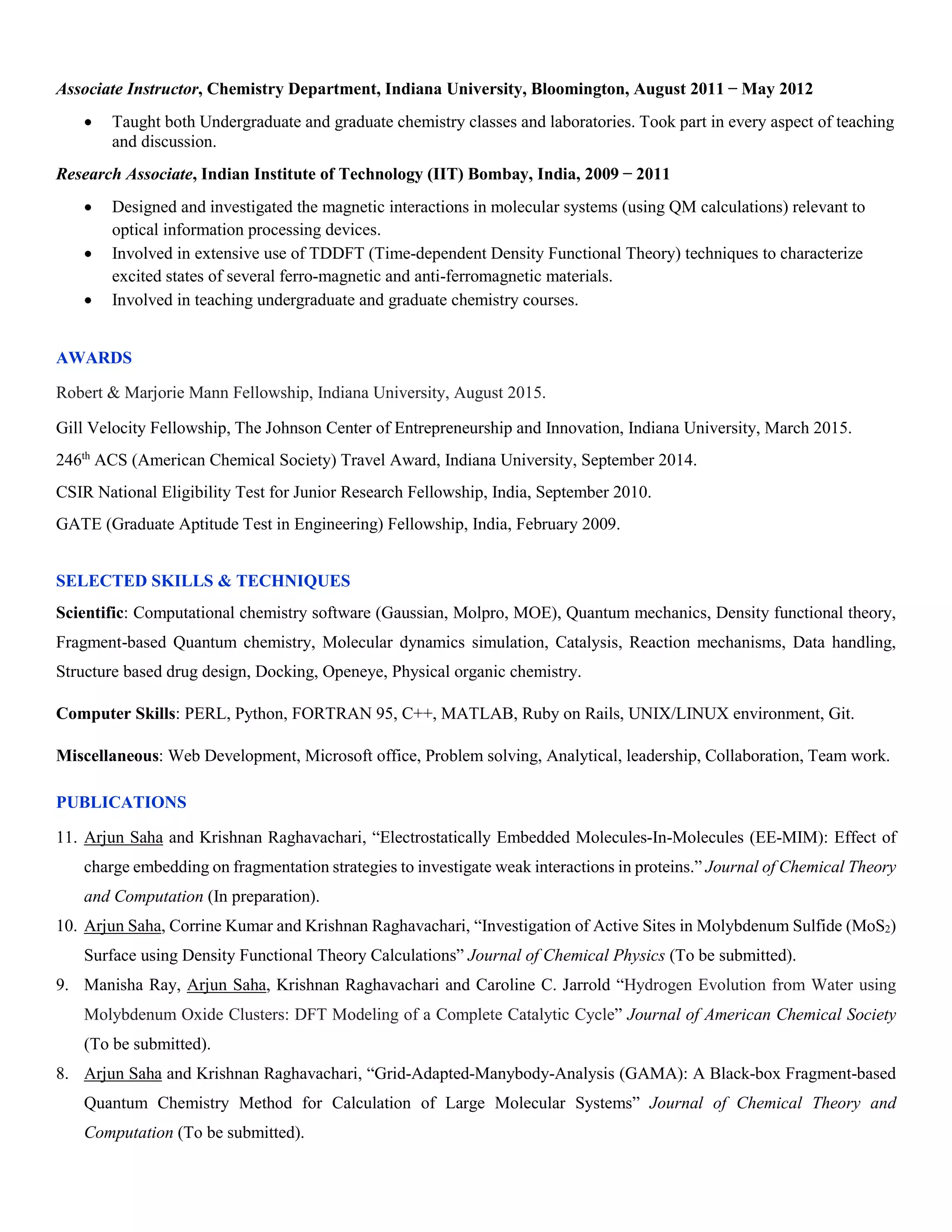 CV-Arjun Saha | PDF | Chemistry | Science