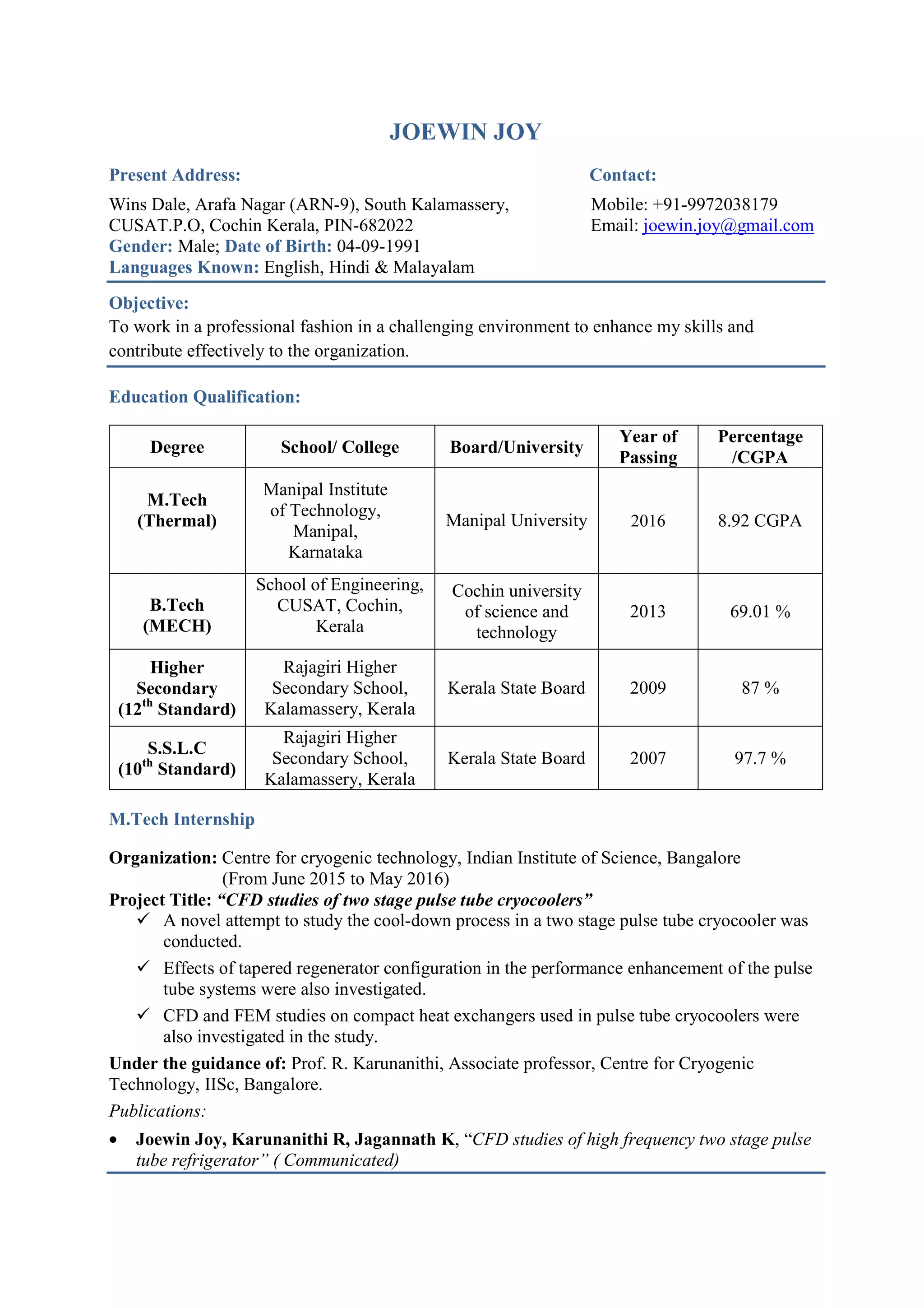 Joewin_IISc_RESUME | PDF