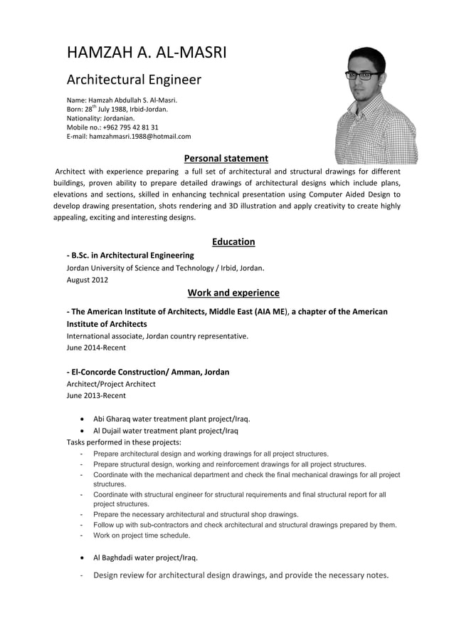 Hamzah Al Masri CV | PDF | Civil Engineering Industry | Industries