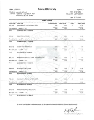 Ashford University Transcript | PDF