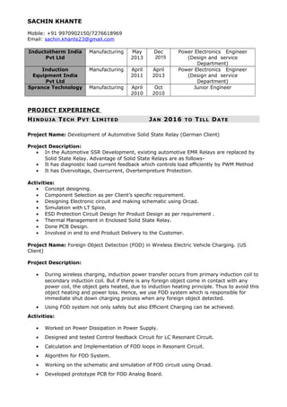 Power Electronics Engineer Resume - Sachin Khante | DOC | Internet of ...