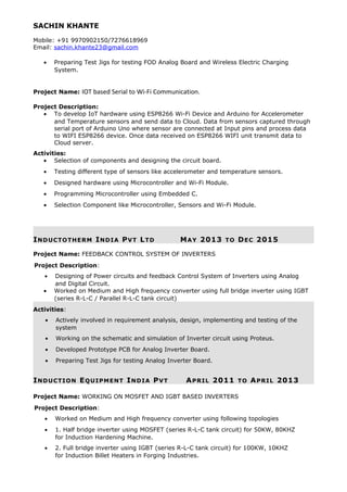 Power Electronics Engineer Resume - Sachin Khante | DOC | Internet of ...
