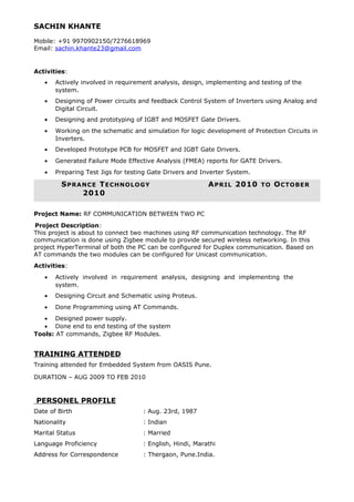 Power Electronics Engineer Resume - Sachin Khante | DOC | Internet of ...