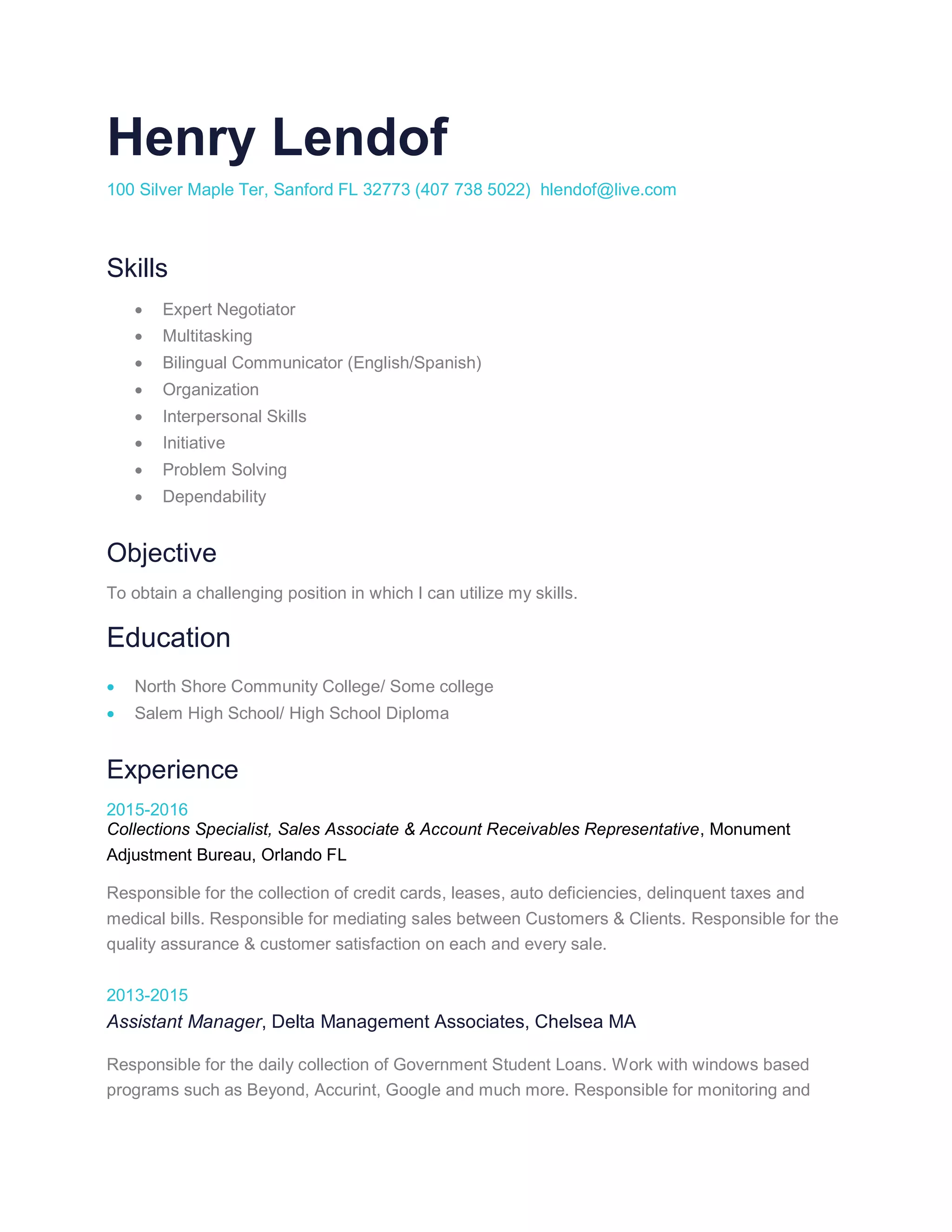 Henry Lendof Resume 11, 2016 | PDF