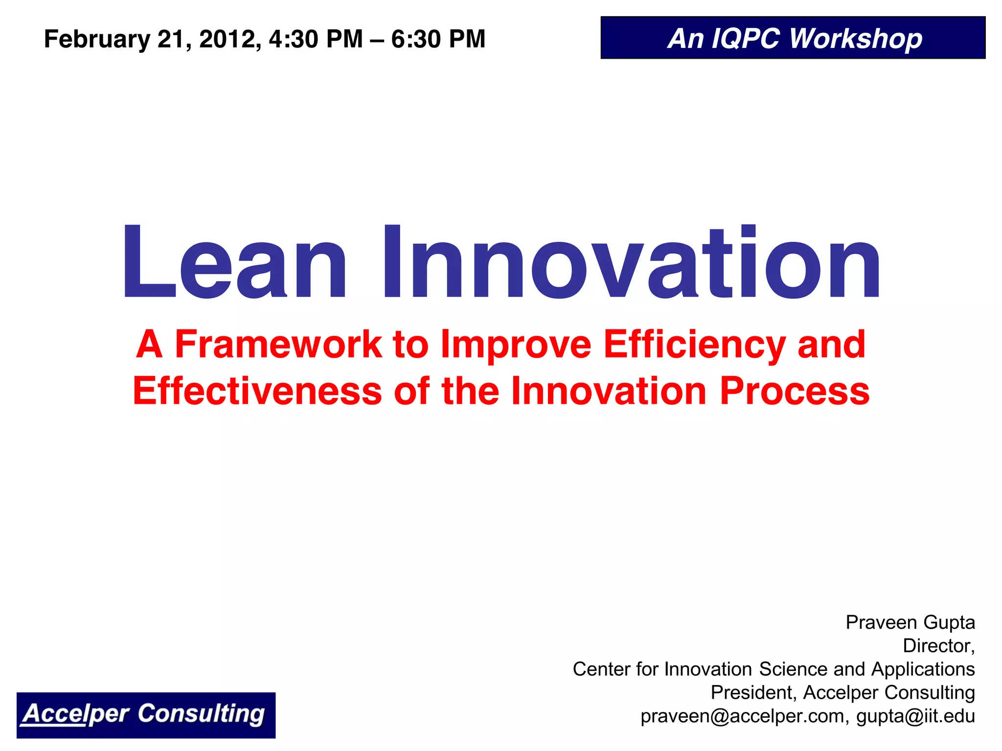 Lean Innovation for IQPC_Handout | PPT