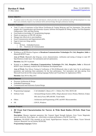 Resume_DarshanShah_MTech_Embedded_Systems | PDF | Technology & Computing