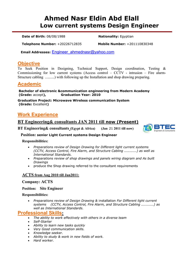 Ahmed Nasr Low Current Systems Design Engineer Pdf