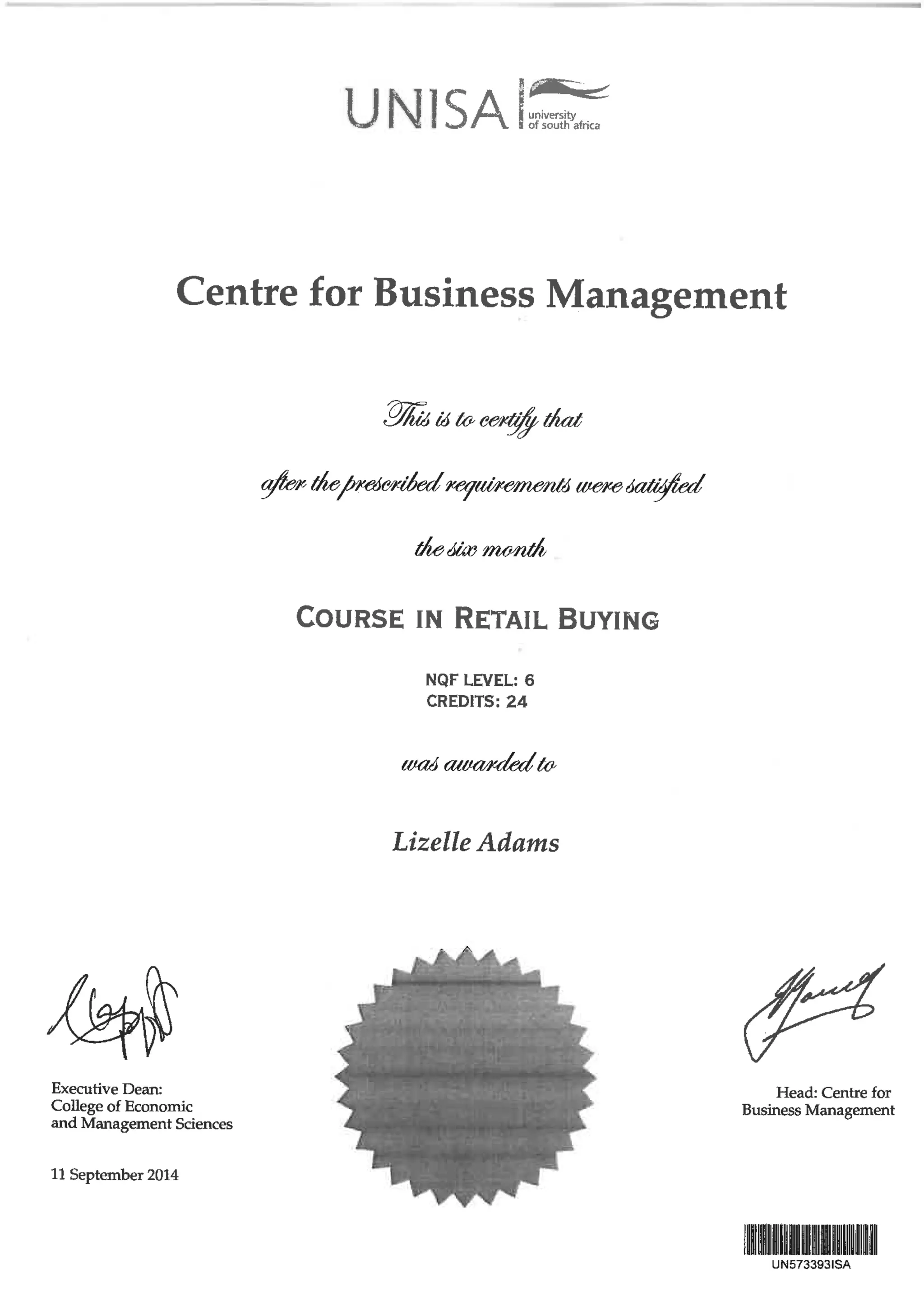 UNISA certificate | PDF