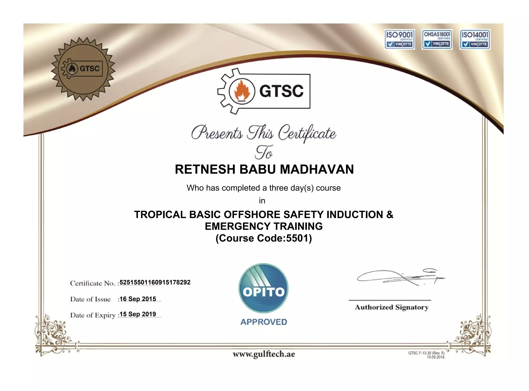 TBOSIET Certificate-Ratnesh Babu | PPT