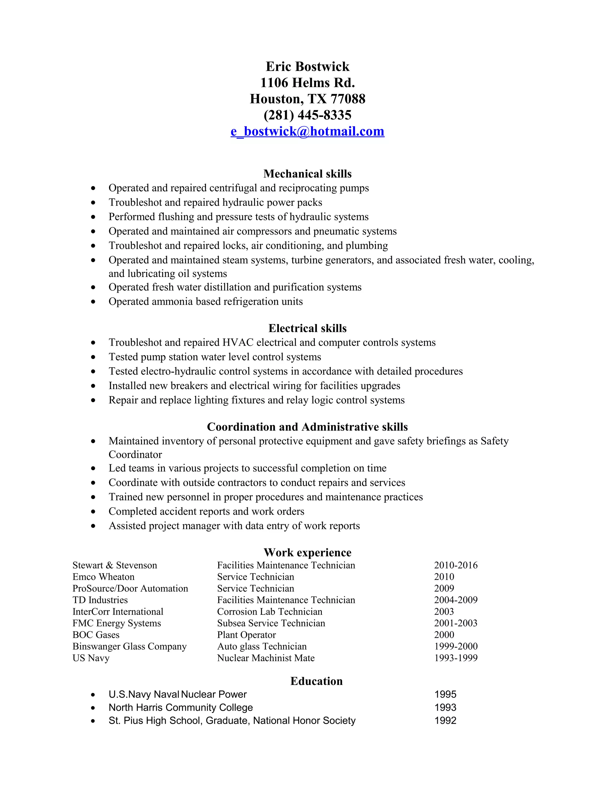 Eric Bostwick's resume 5-10-16 | DOC