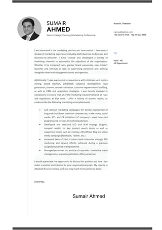 Latest Sumair Cv with Covering Letter PK | PDF