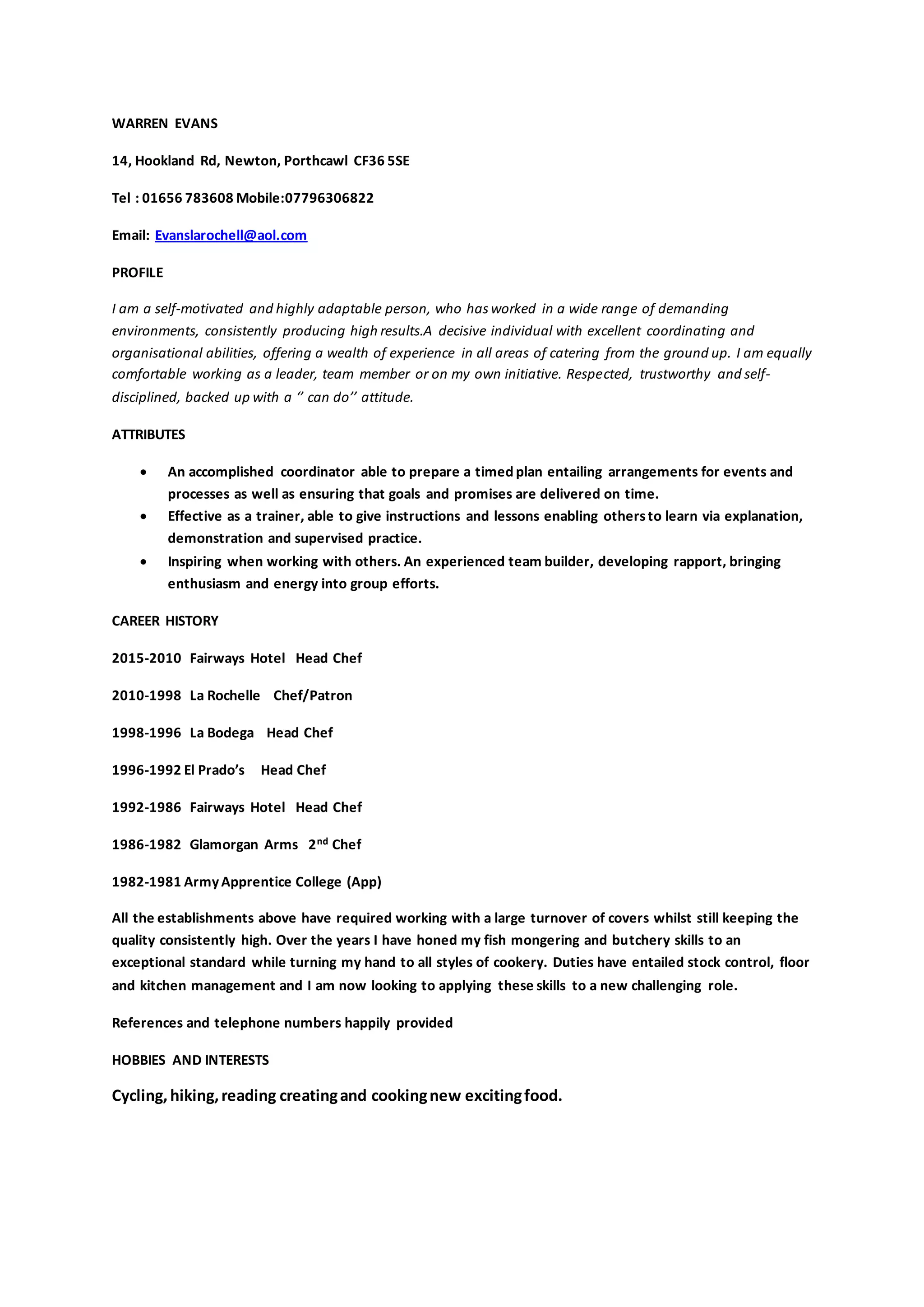 WARREN EVANS cv | PDF