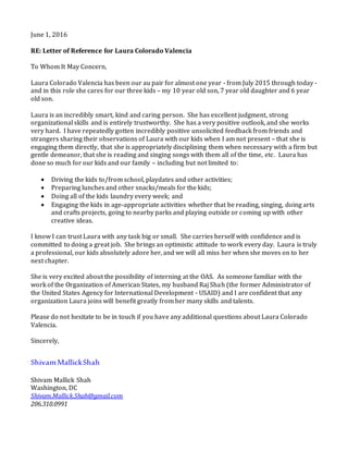 Laura's reference letter | DOCX | Parenting Children Aged 4-11 | Parenting