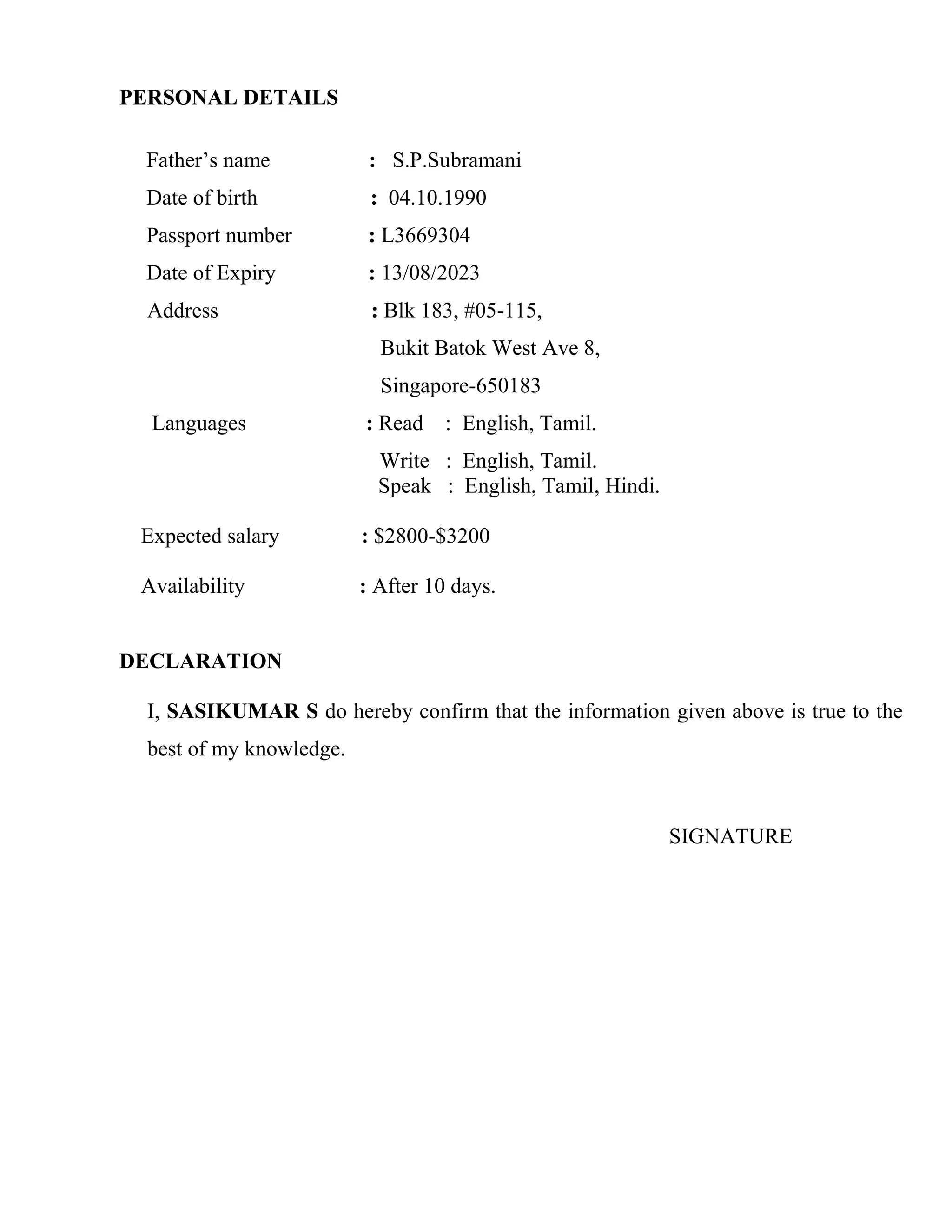 Sasikumar Resume | DOC