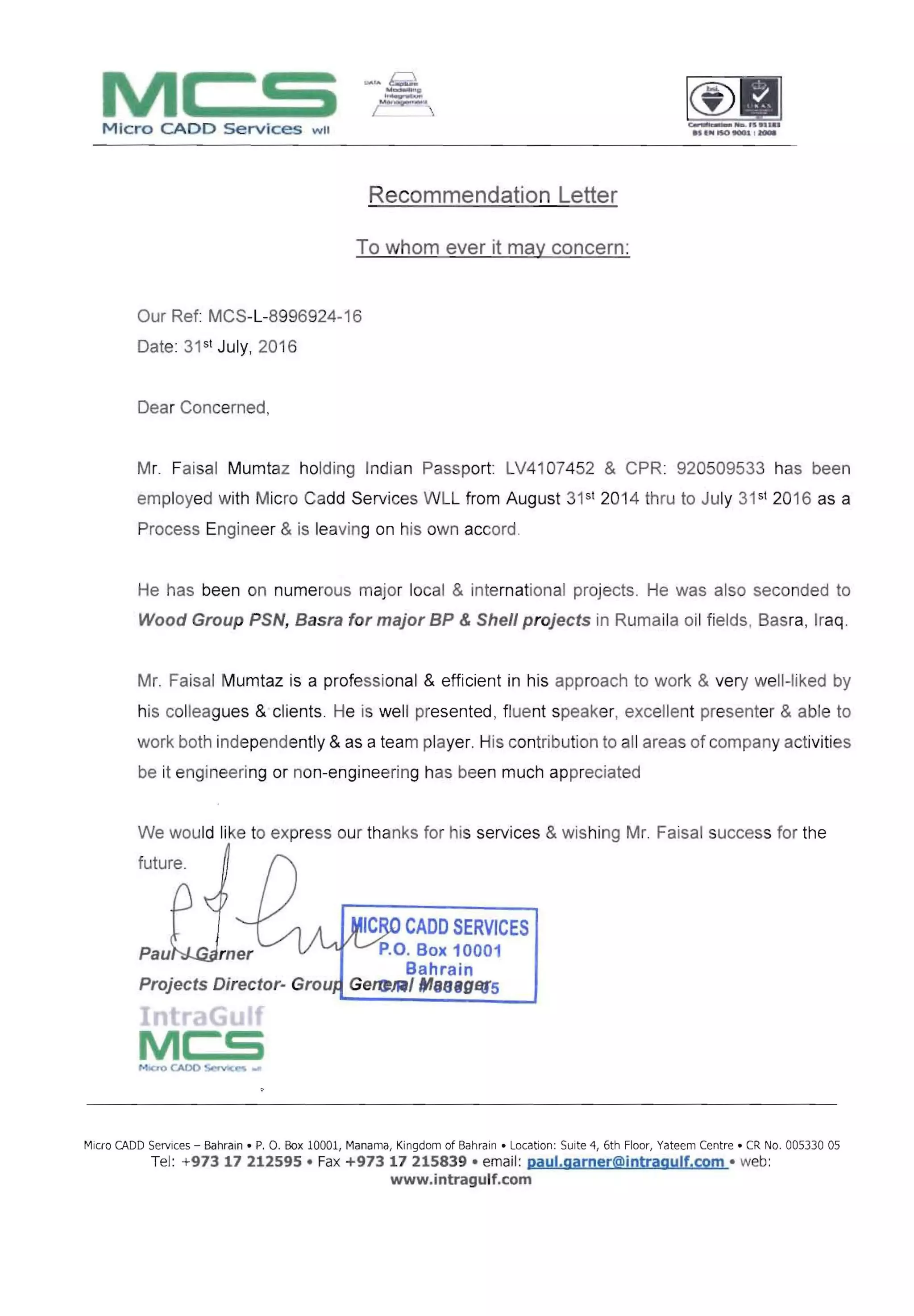 Secondment & Recommendation letter by Projects Director or GGM | PDF