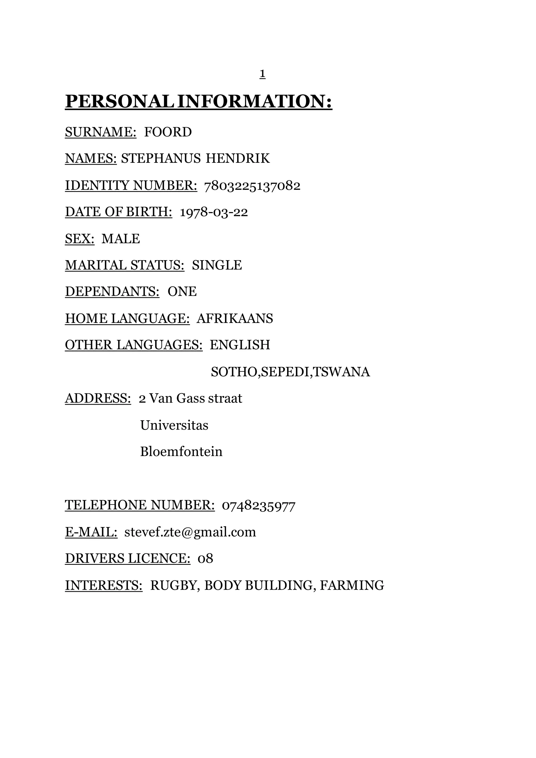 CURRICULUM VITAE SH FOORD | PDF