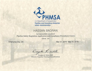PHMSA Regulation Application Certificate | PPT