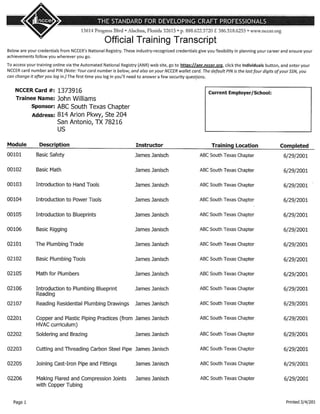 NCCER Transcripts 1 | PDF