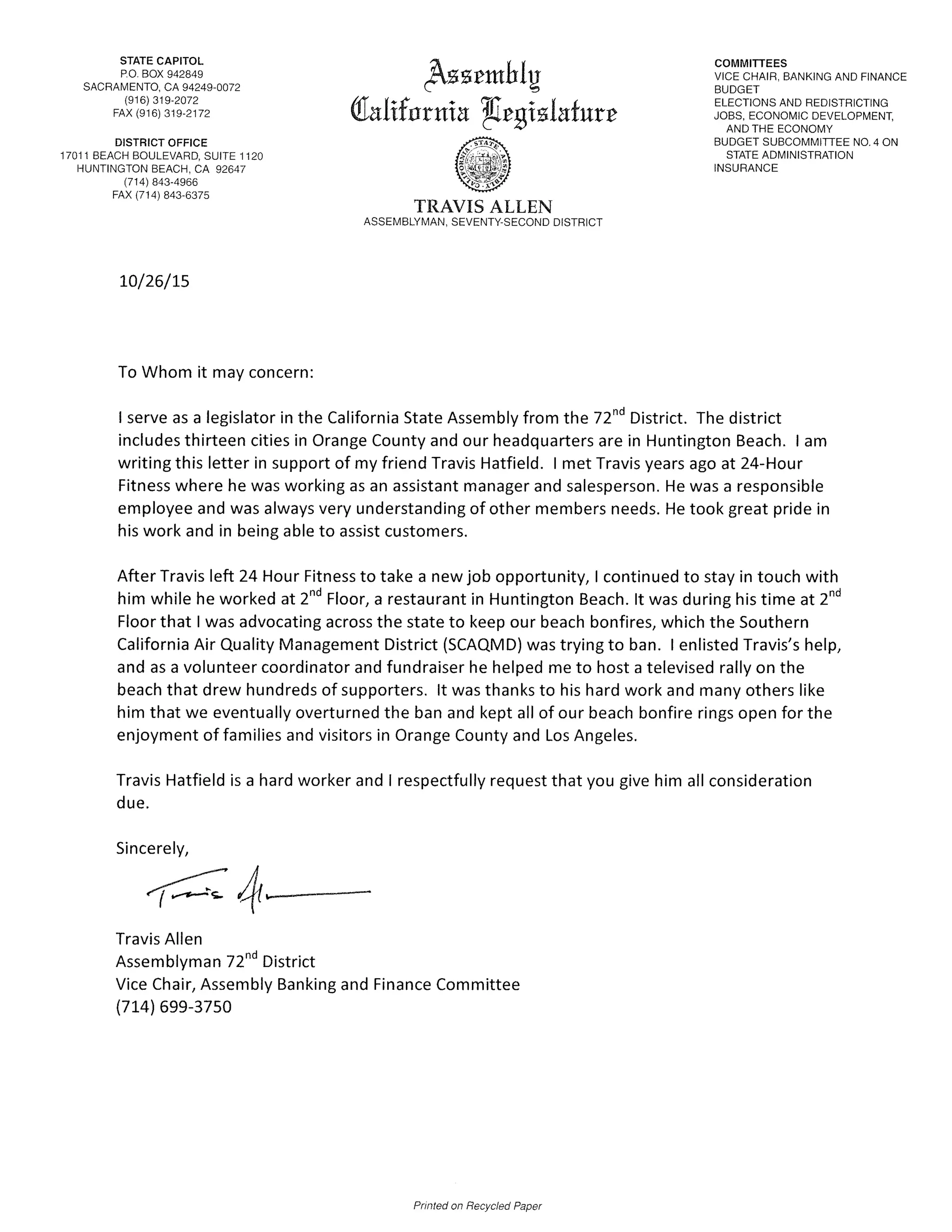Travis Allen letter | PDF