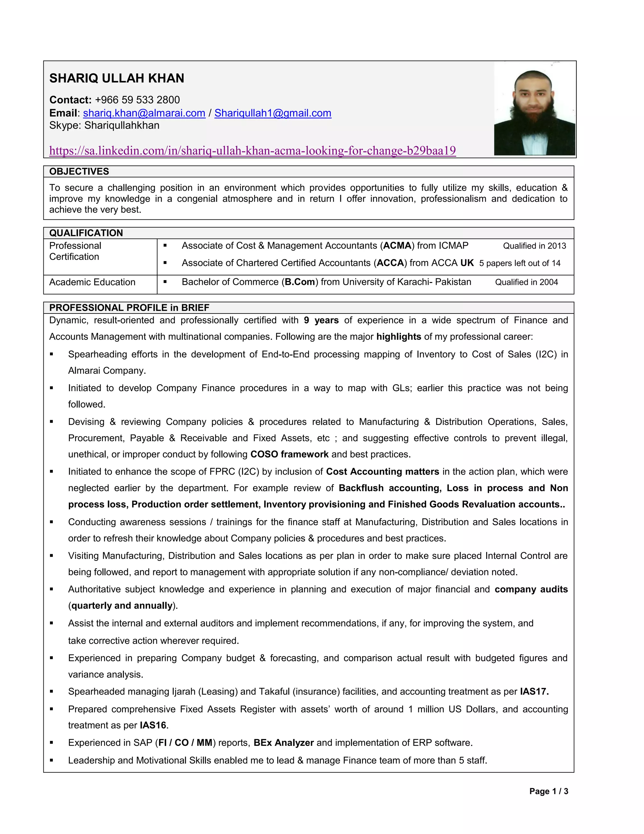 Shariq CV_ ACMA | PDF