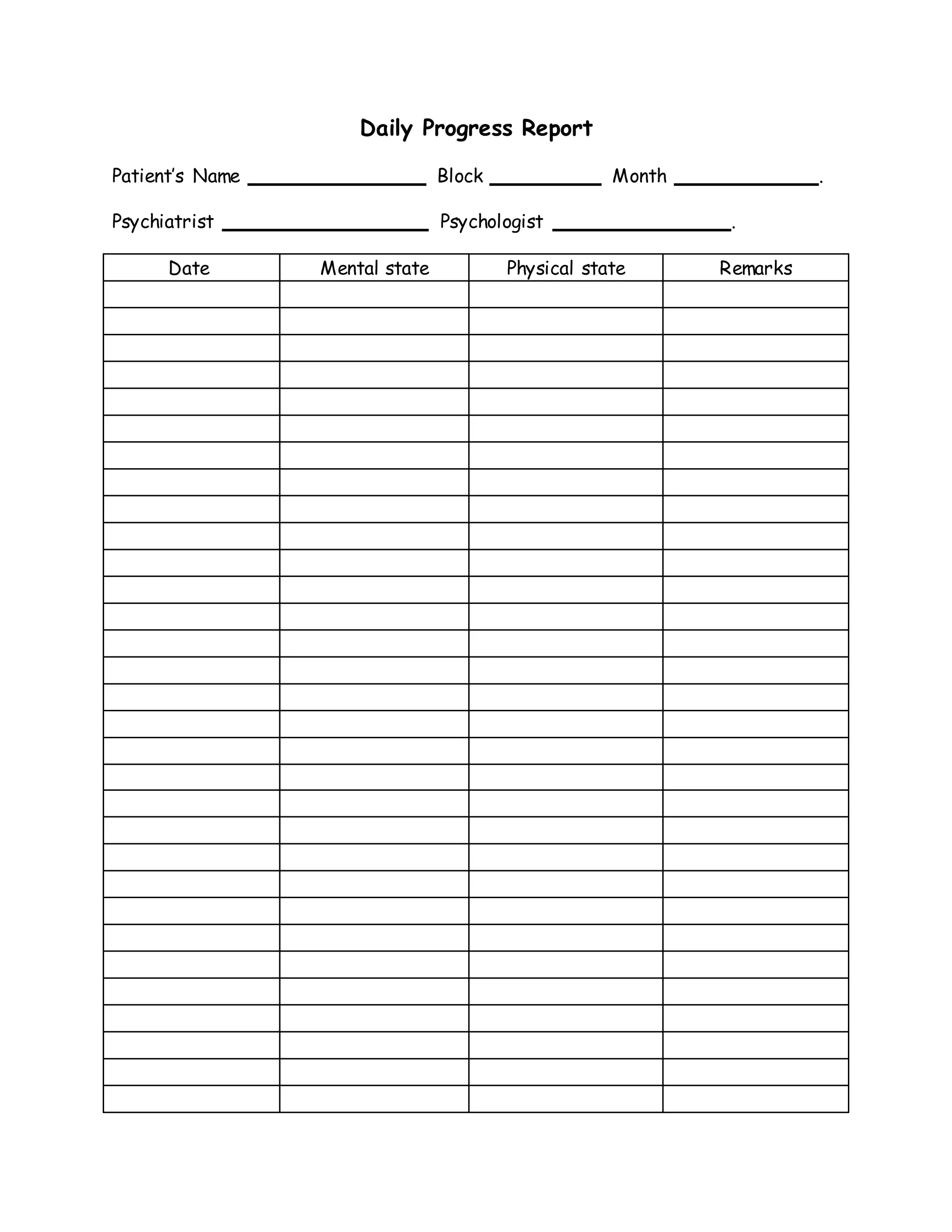 Daily Progress Report | DOCX