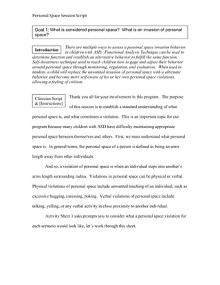 Personal Space Intervention Plan, Script | PDF